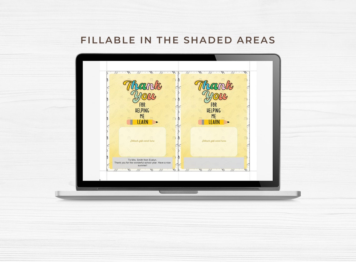 Teacher Appreciation Gift Card Holder Printable, Fillable Thank You ...