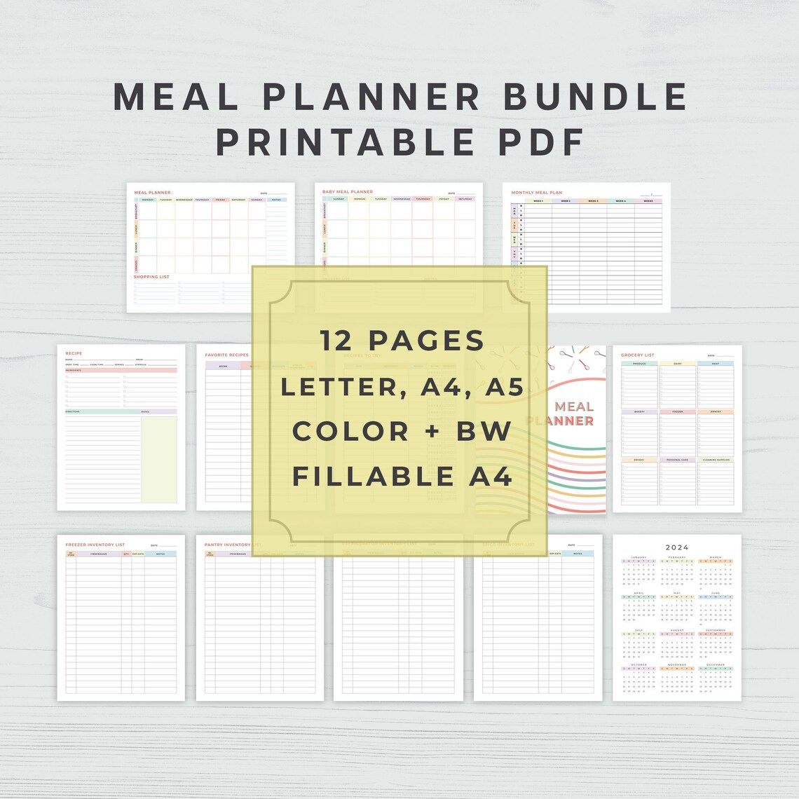 Meal Plan Template Bundle, Recipe Card, Grocery List, Weekly Meal Plan ...
