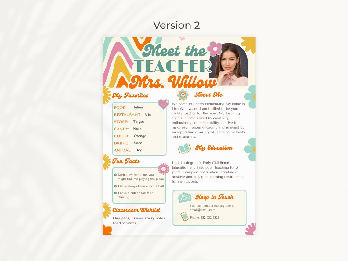Editable Retro Meet the Teacher Canva Template, Groovy Back to School ...