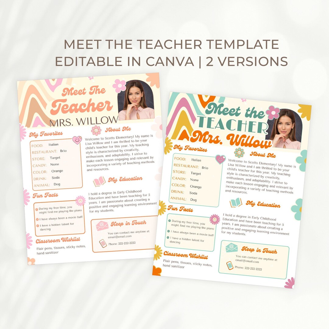 Editable Retro Meet the Teacher Canva Template, Groovy Back to School ...