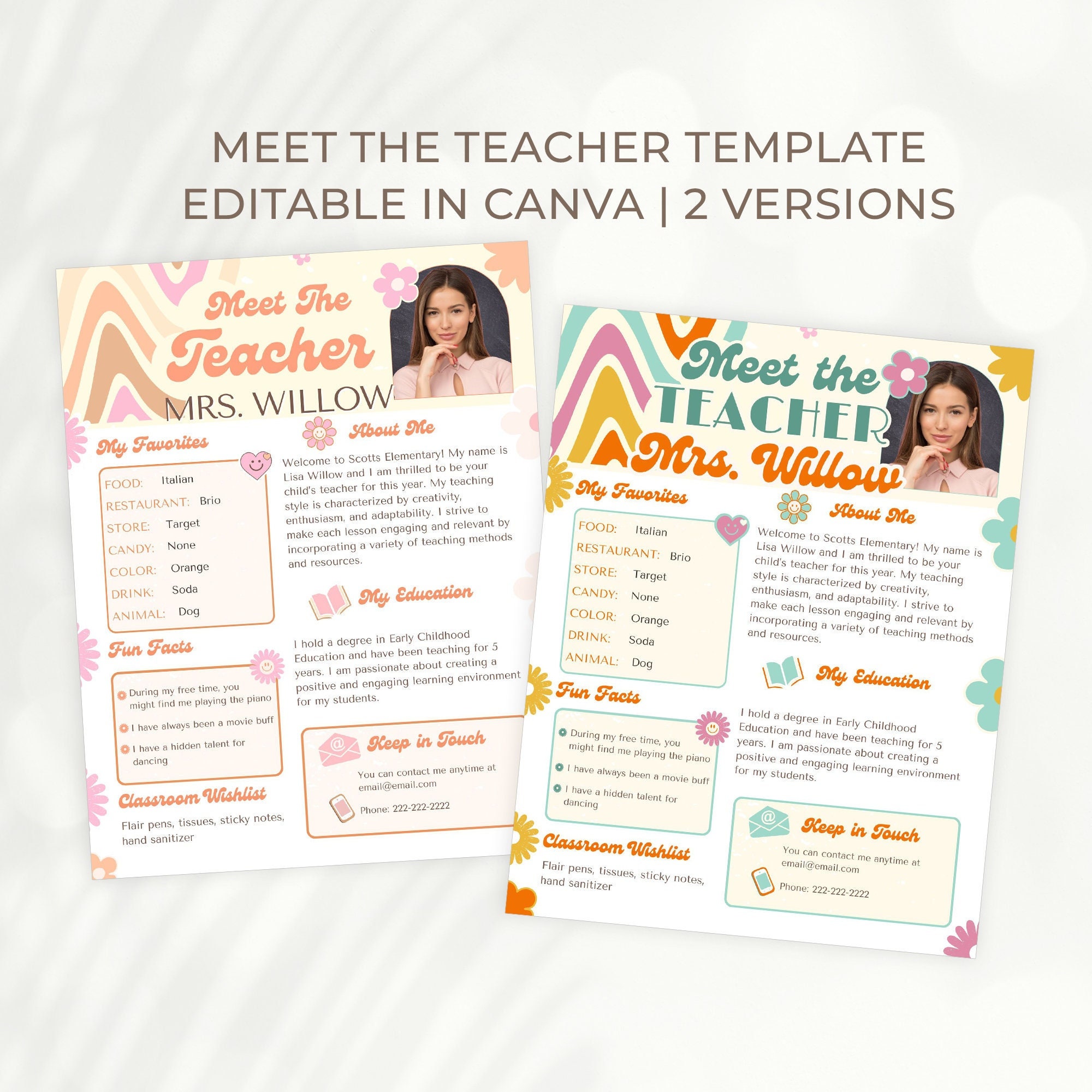 Editable Retro Meet the Teacher Canva Template, Groovy Back to School ...