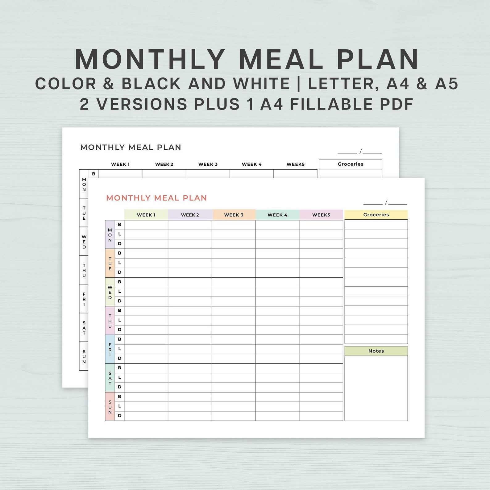 Monthly Meal Planner Printable: Family Meal Prep Template (fillable PDF ...