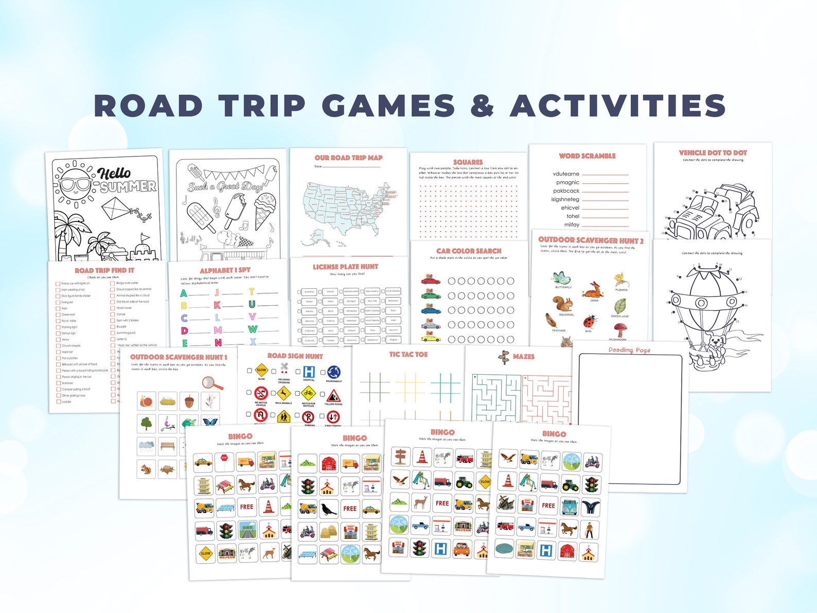 Printable Road Trip Activity Book for Kids, Family Road Trip Games ...