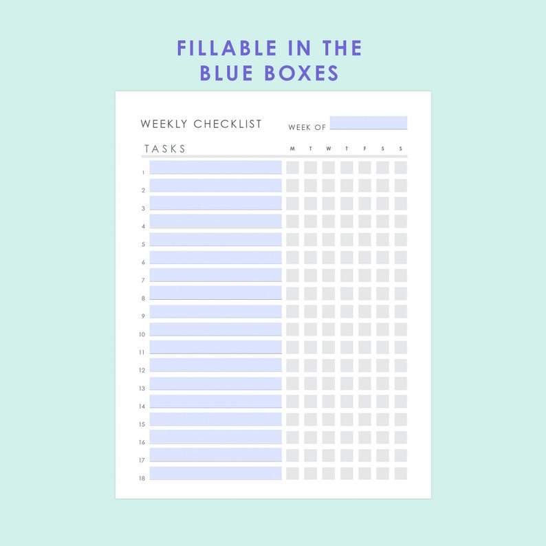 Weekly Checklist Fillable PDF, Weekly Planner, to Do List, US Letter ...