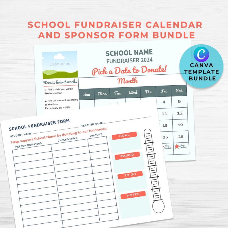 Editable School Fundraiser Calendar Template, Pick A Date to Donate ...
