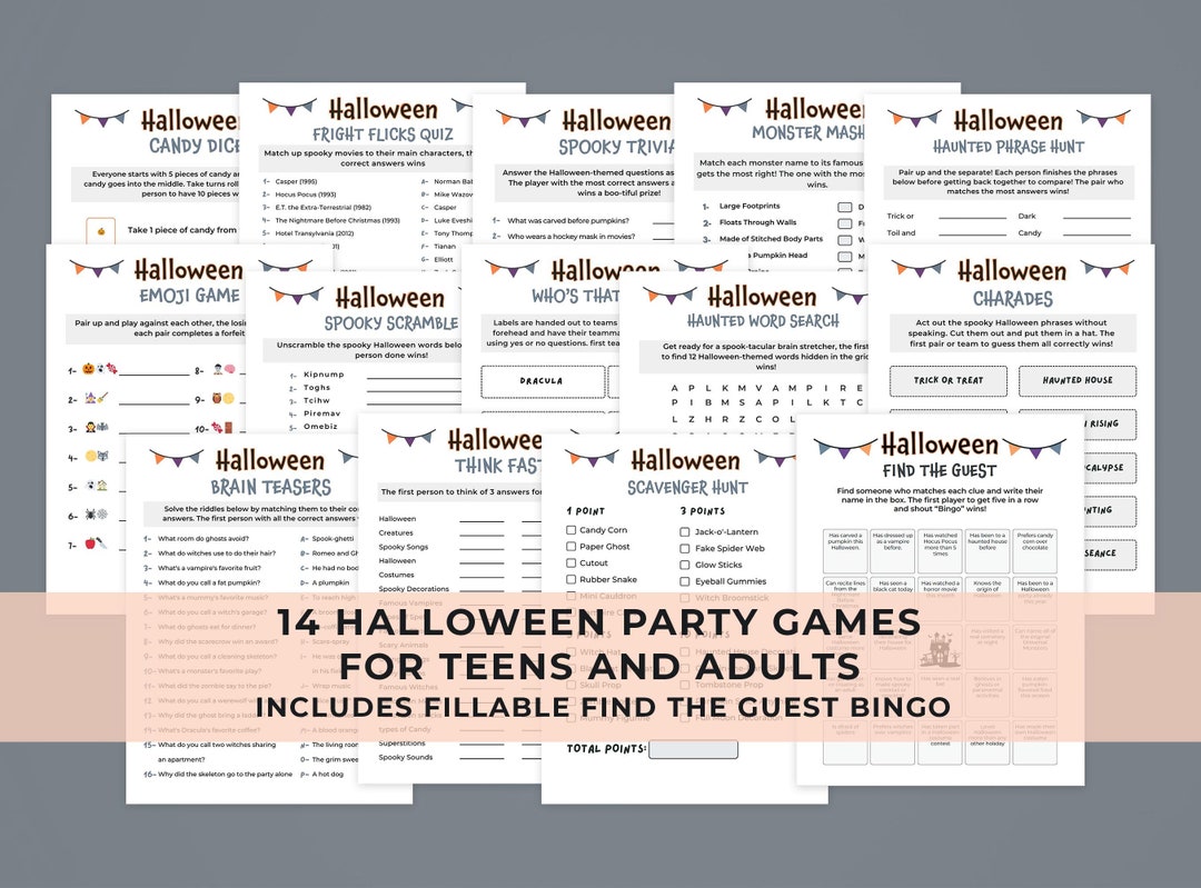 Halloween Party Game Bundle: Printable Games for Teens & Adults (PDF ...