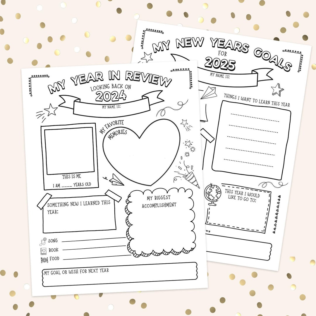 2025 New Years Goals Activity Page for Kids Printable, Year in Review ...
