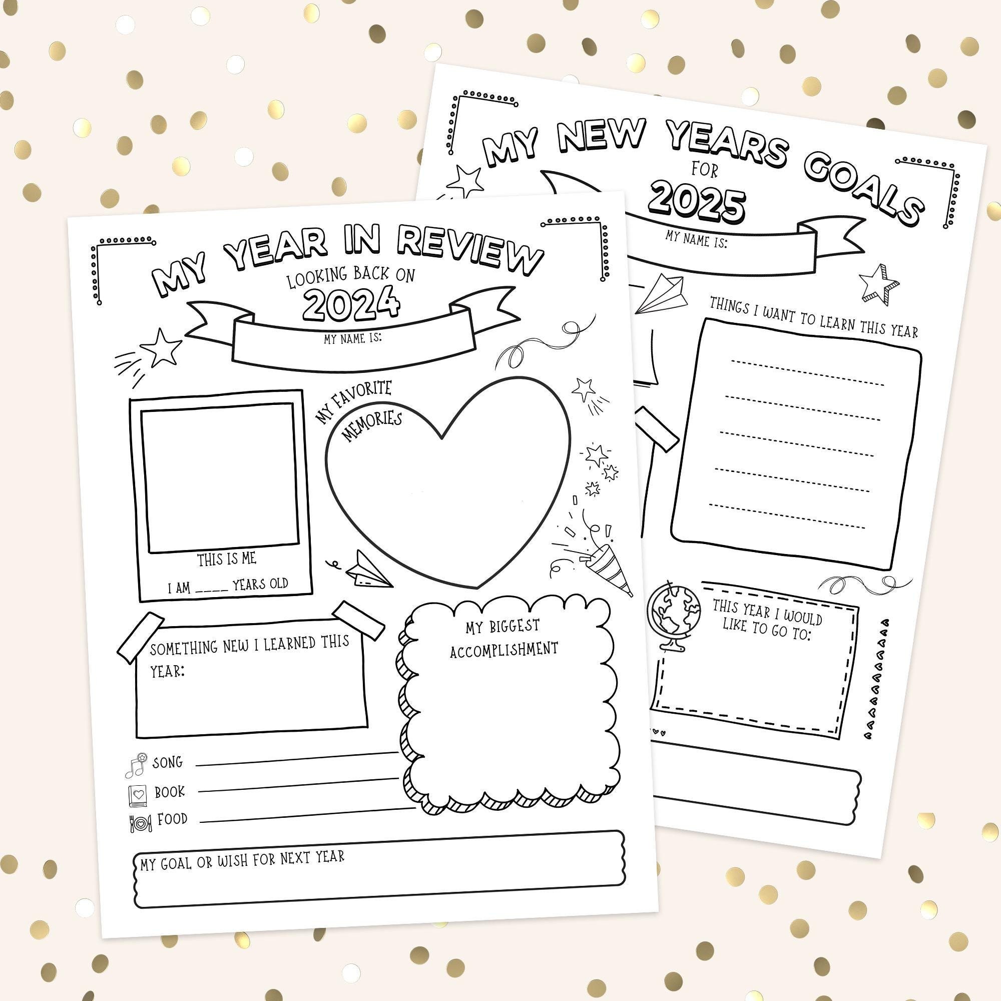 2025 New Years Goals Activity Page for Kids Printable, Year in Review ...
