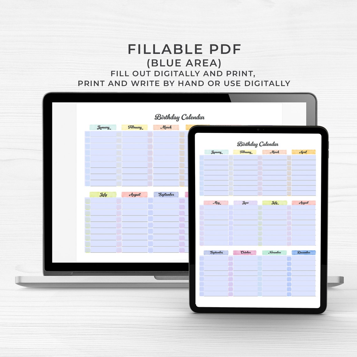 Birthday Calendar Template Printable, Perpetual Birthday Calendar ...