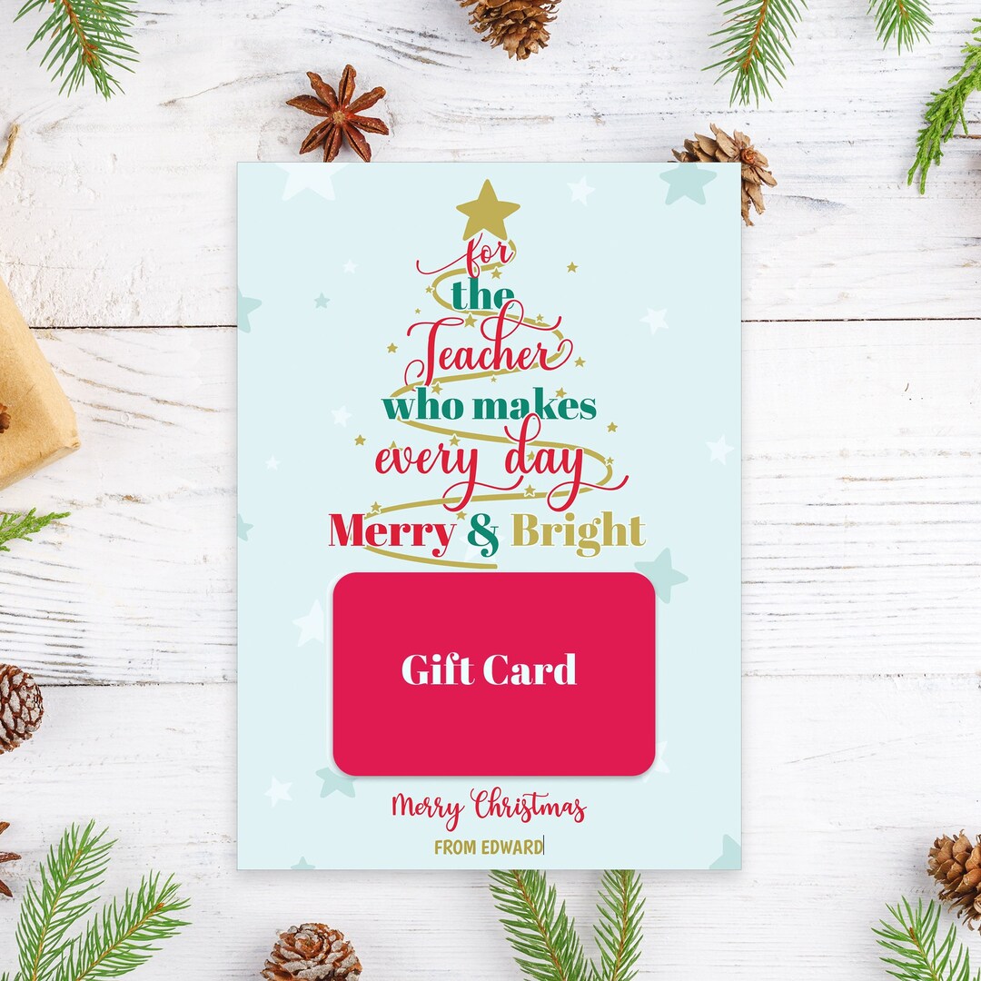 Teacher Christmas Gift Card Holder Printable, Christmas Gift Card ...