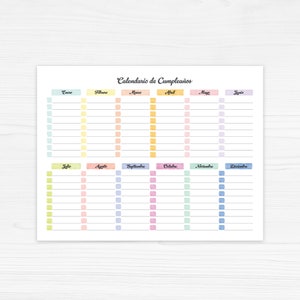 Spanish Birthday Calendar Template: Printable Birthday Reminder (PDF ...