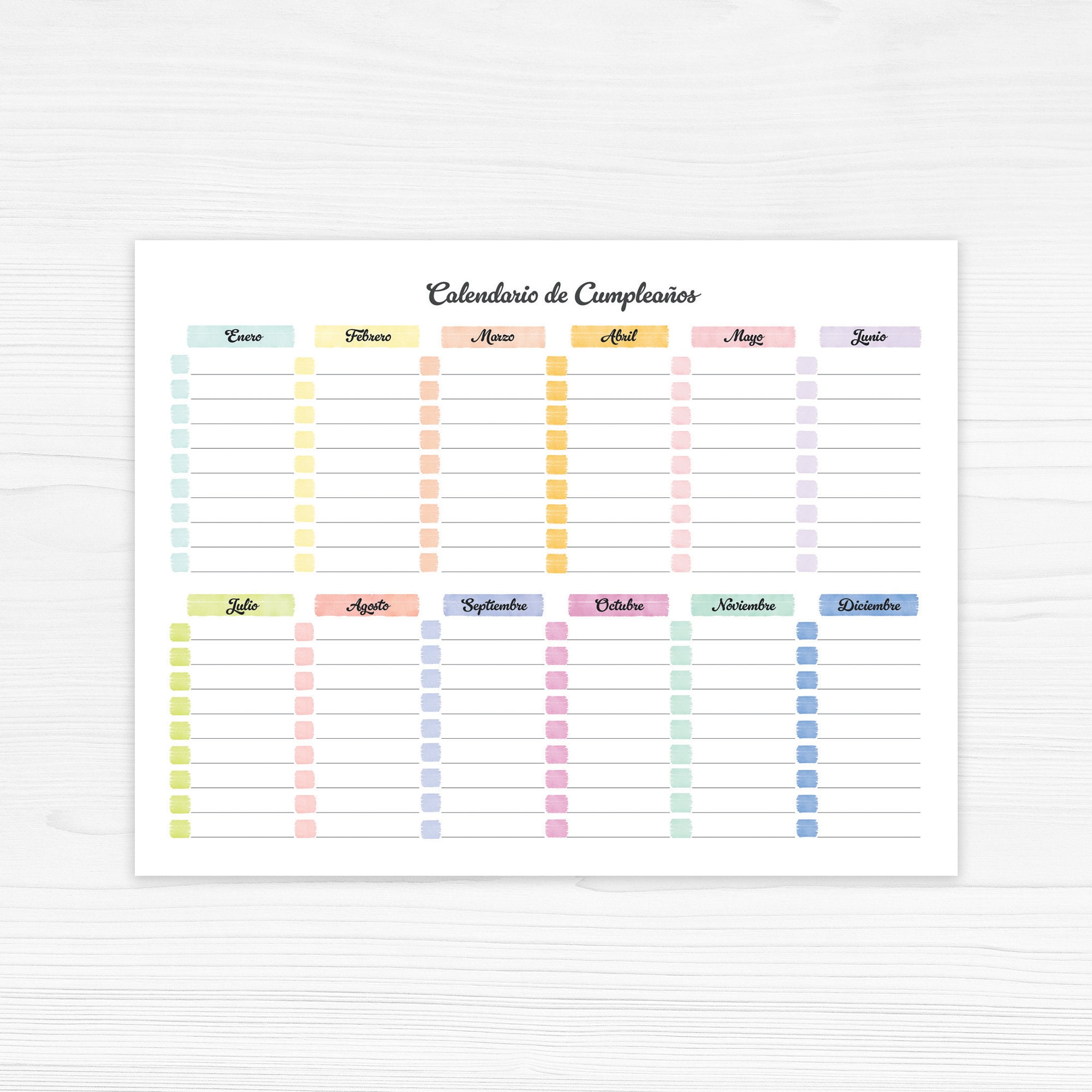 Editable Birthday Tracker Template in Spanish, Printable Birthday ...