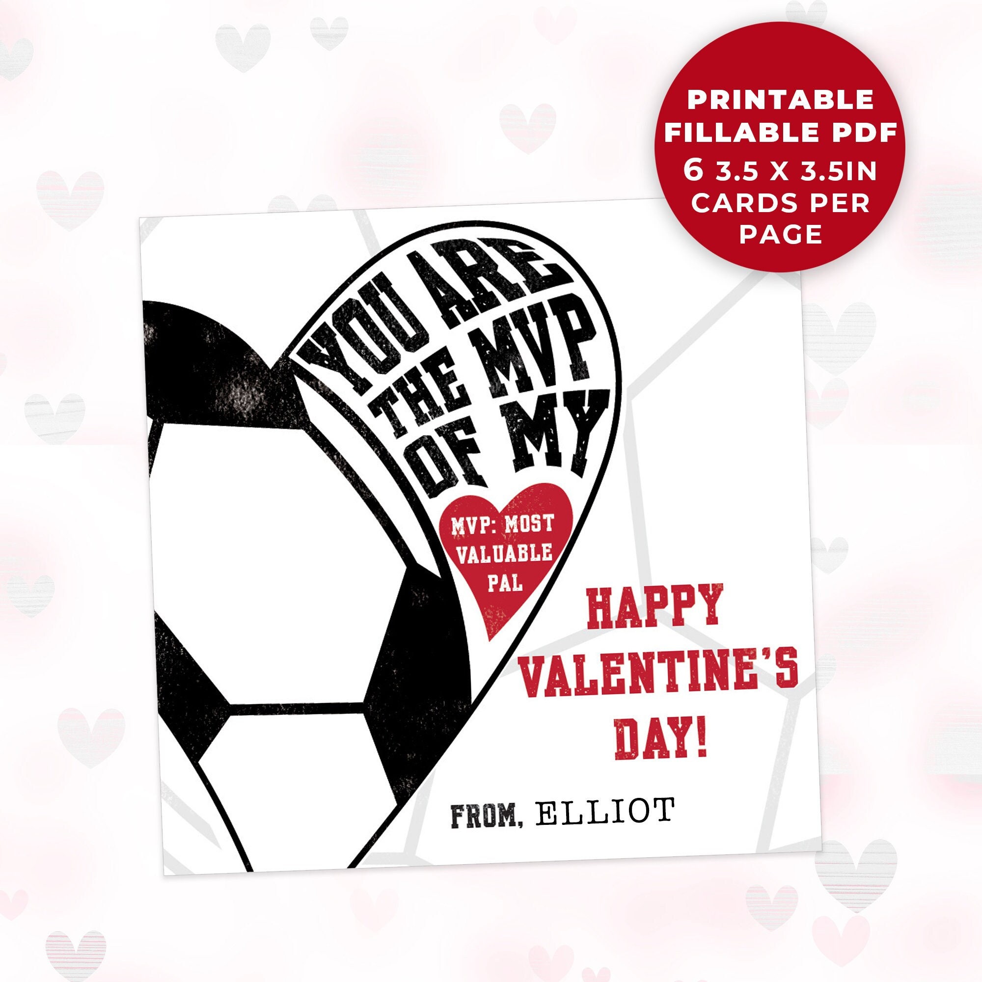 Editable Soccer Valentine's Card, Kids Valentine's Day Cards, School ...