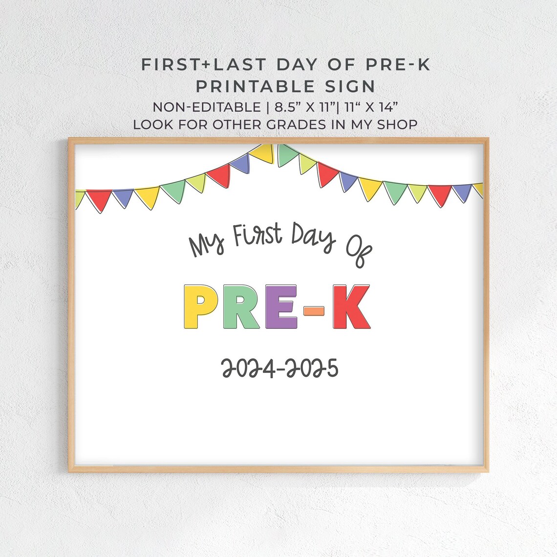 First Day of Pre-k Sign Printable, Last Day of Pre-k Sign, Non-editable ...