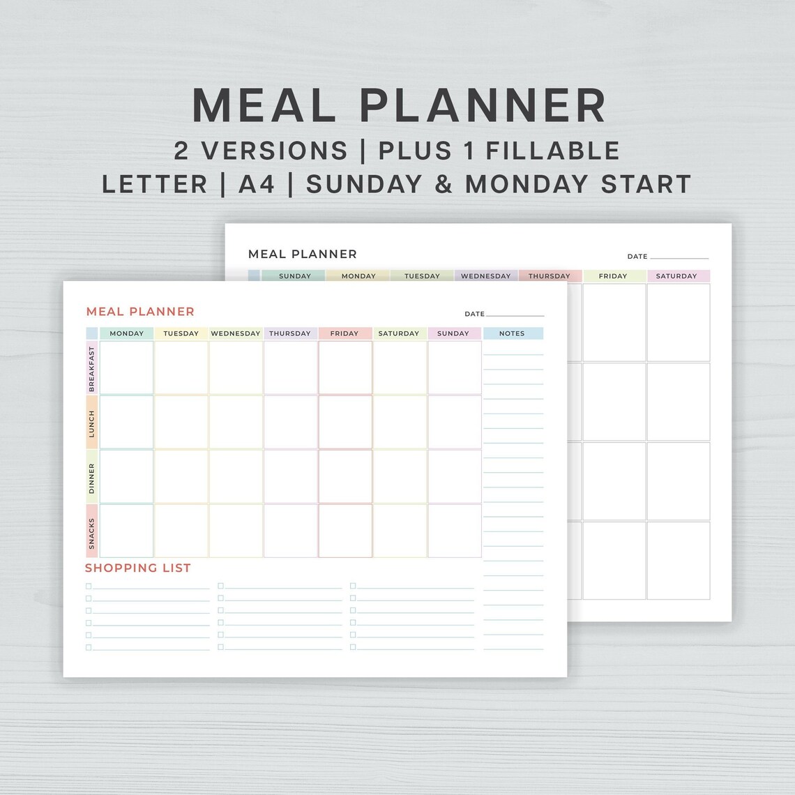 Weekly Meal Planner Fillable, Printable Meal Prep, Meal Planner With ...