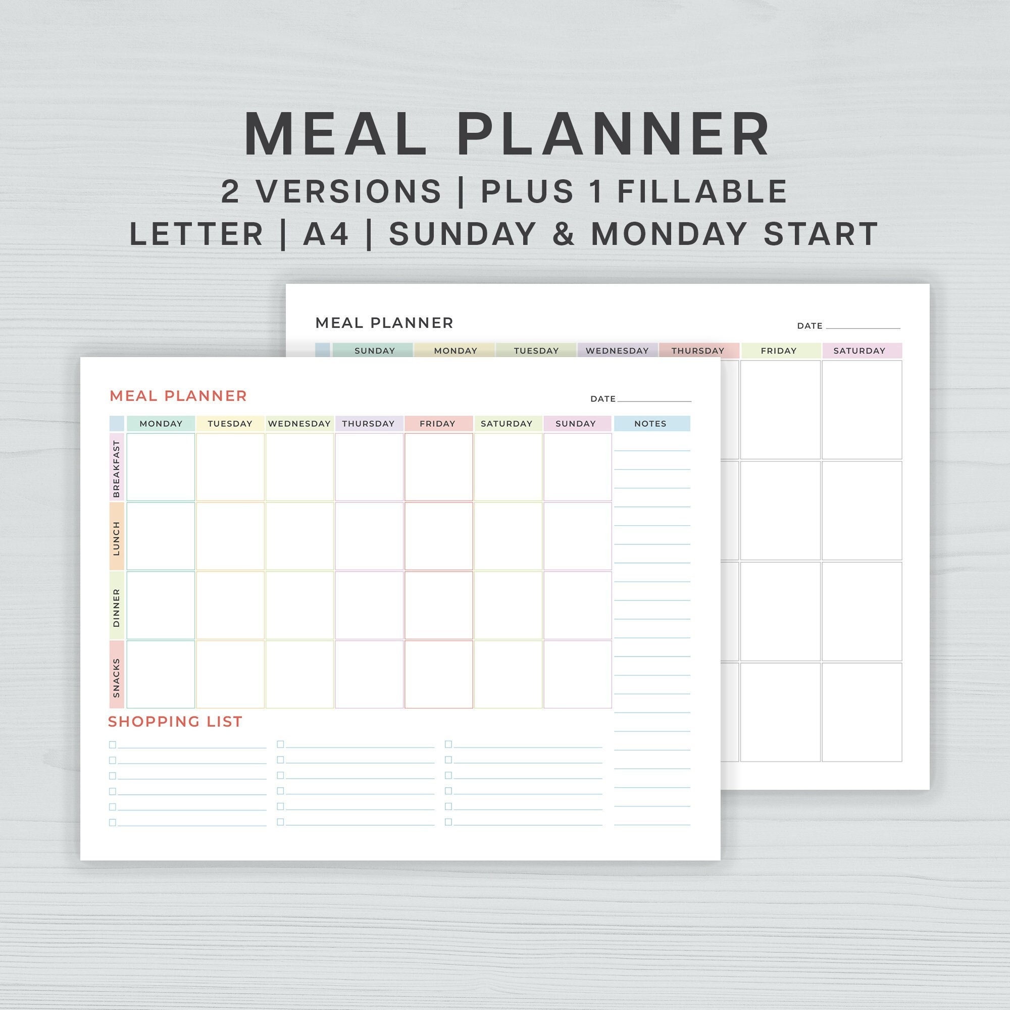 Weekly Meal Planner Fillable, Printable Meal Prep, Meal Planner With ...