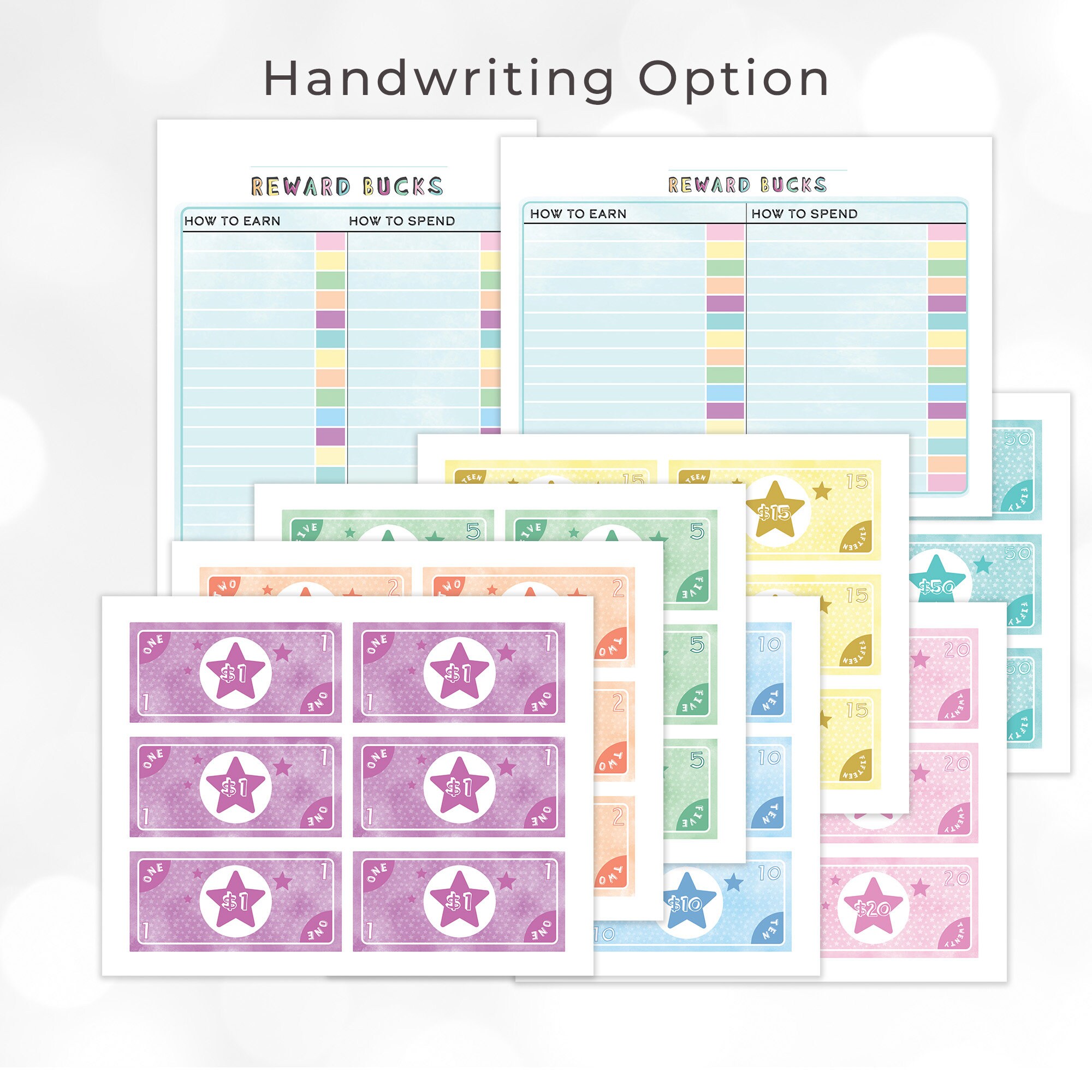 Editable Kids Rewards Bucks With Chore Chart, Editable Play Money ...