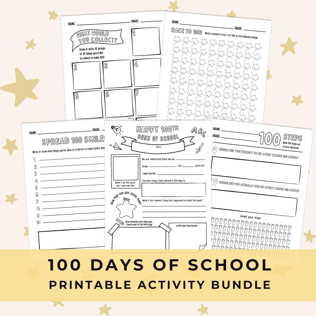 100 Days of School Activity Bundle: Printable Journal Pages (PDF) - Etsy