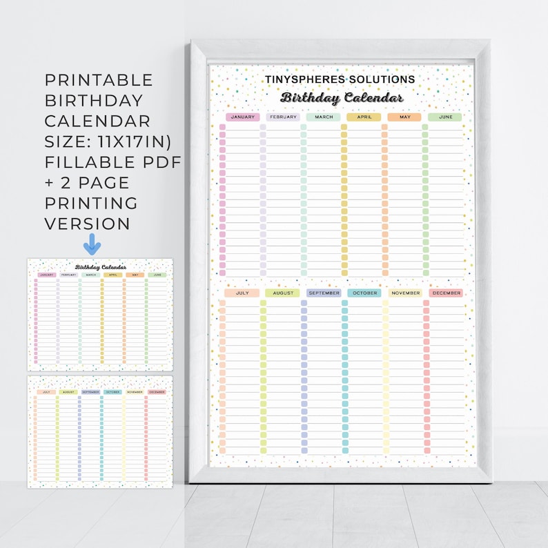 Fillable Birthday Calendar Poster: Office Staff Organizer (PDF) - Etsy