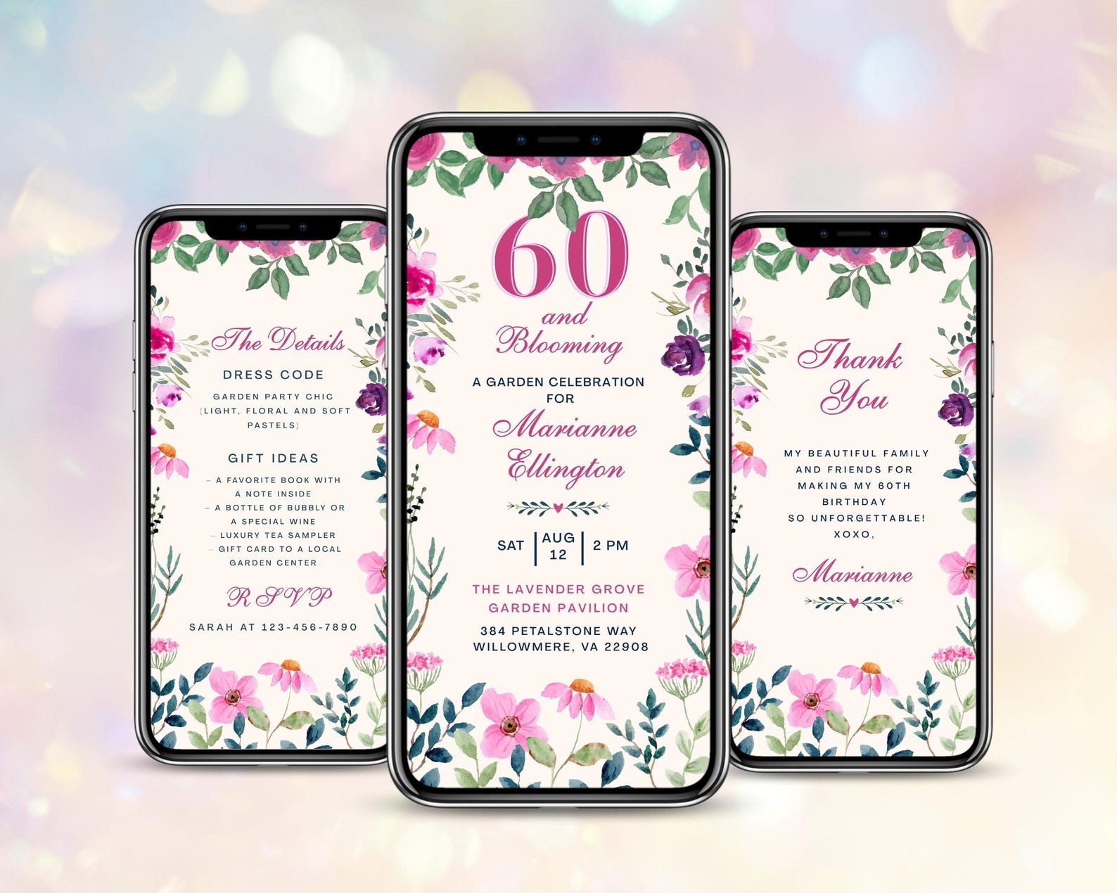 Animated Floral 60th Birthday Invitation: Garden Party Video Card ...