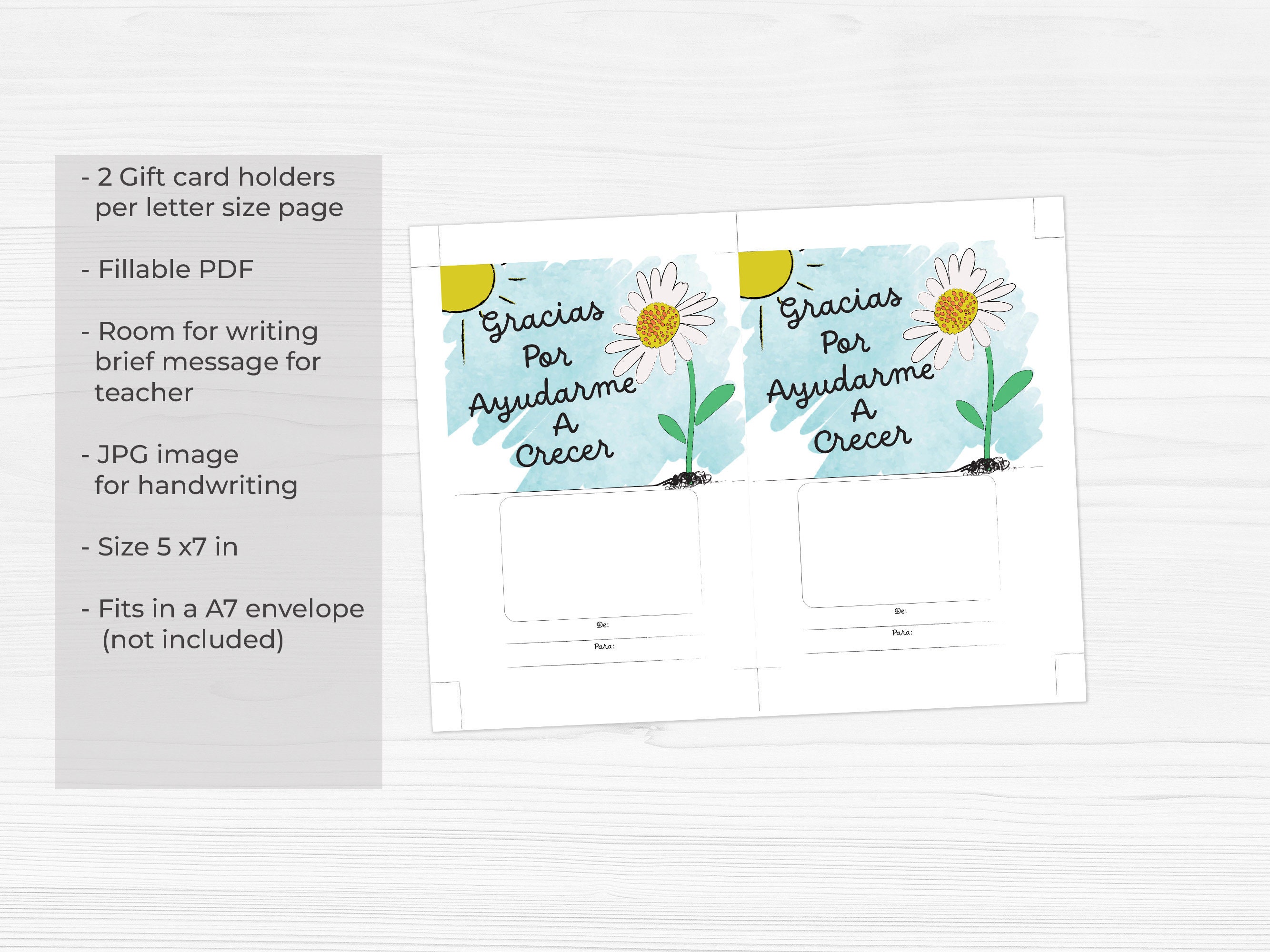 Printable Teacher Appreciation Gift Card Holder in Spanish, Fillable ...