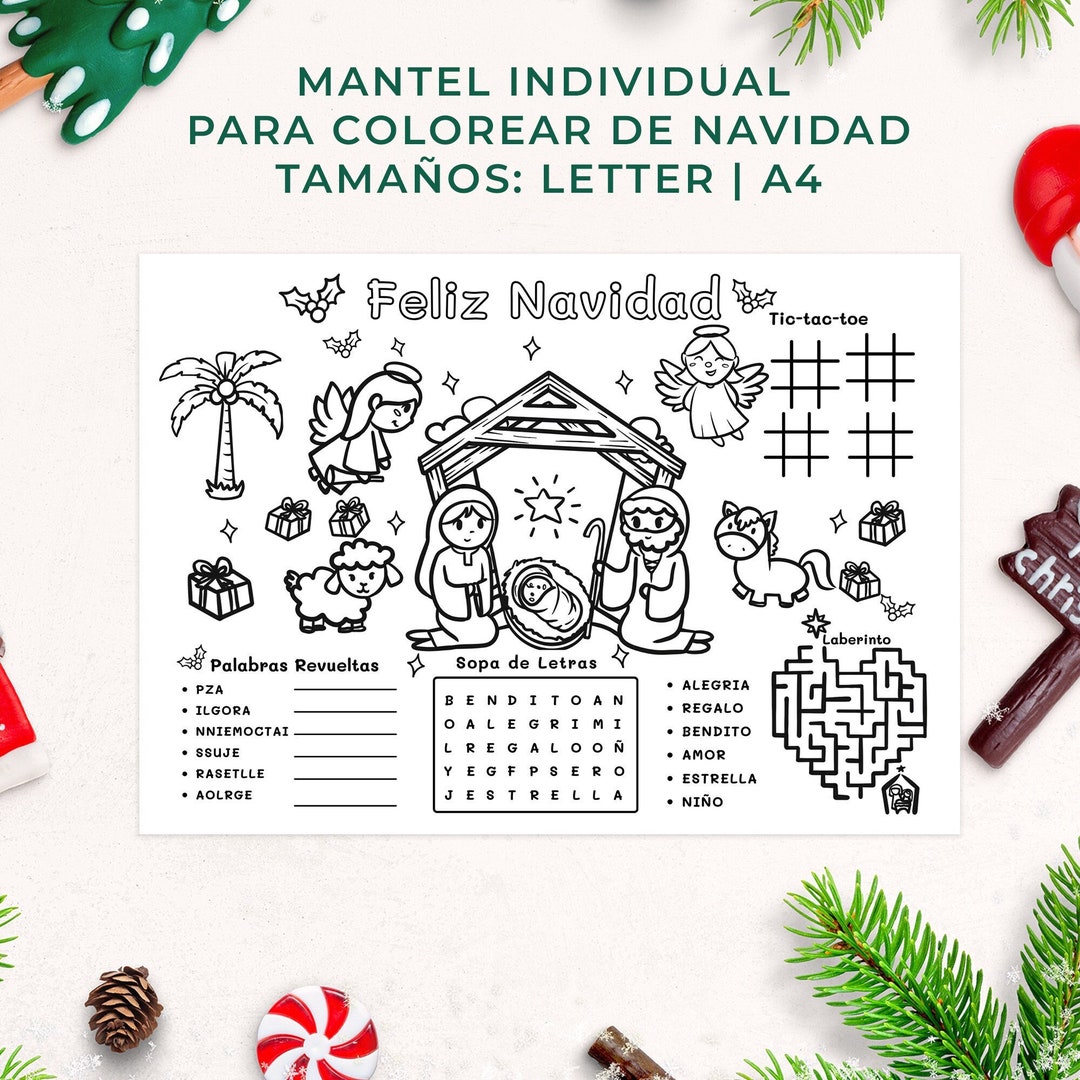 Feliz Navidad Coloring Placemat: Nativity Scene in Spanish (PDF) - Etsy