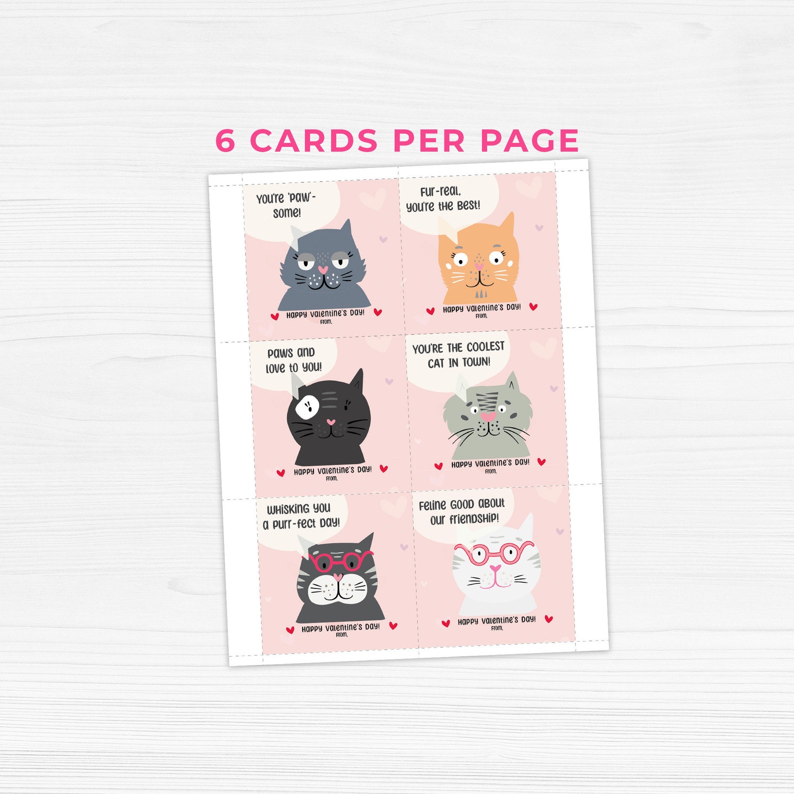 Printable Cat Valentine's Cards for Kids, Treat Tag Set, Fillable ...