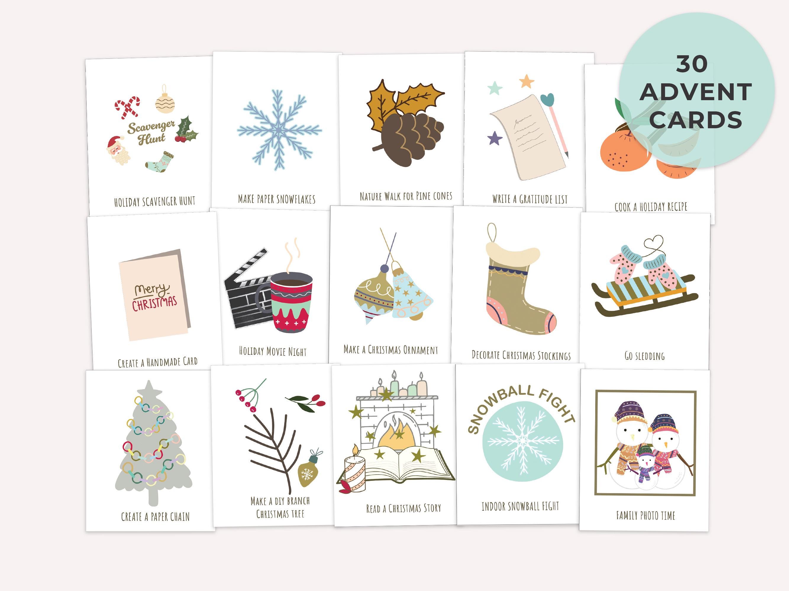 30 Christmas Advent Calendar Activity Cards for Kids, Printable Advent ...