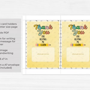 Teacher Appreciation Gift Card Holder Printable, Fillable Thank You ...