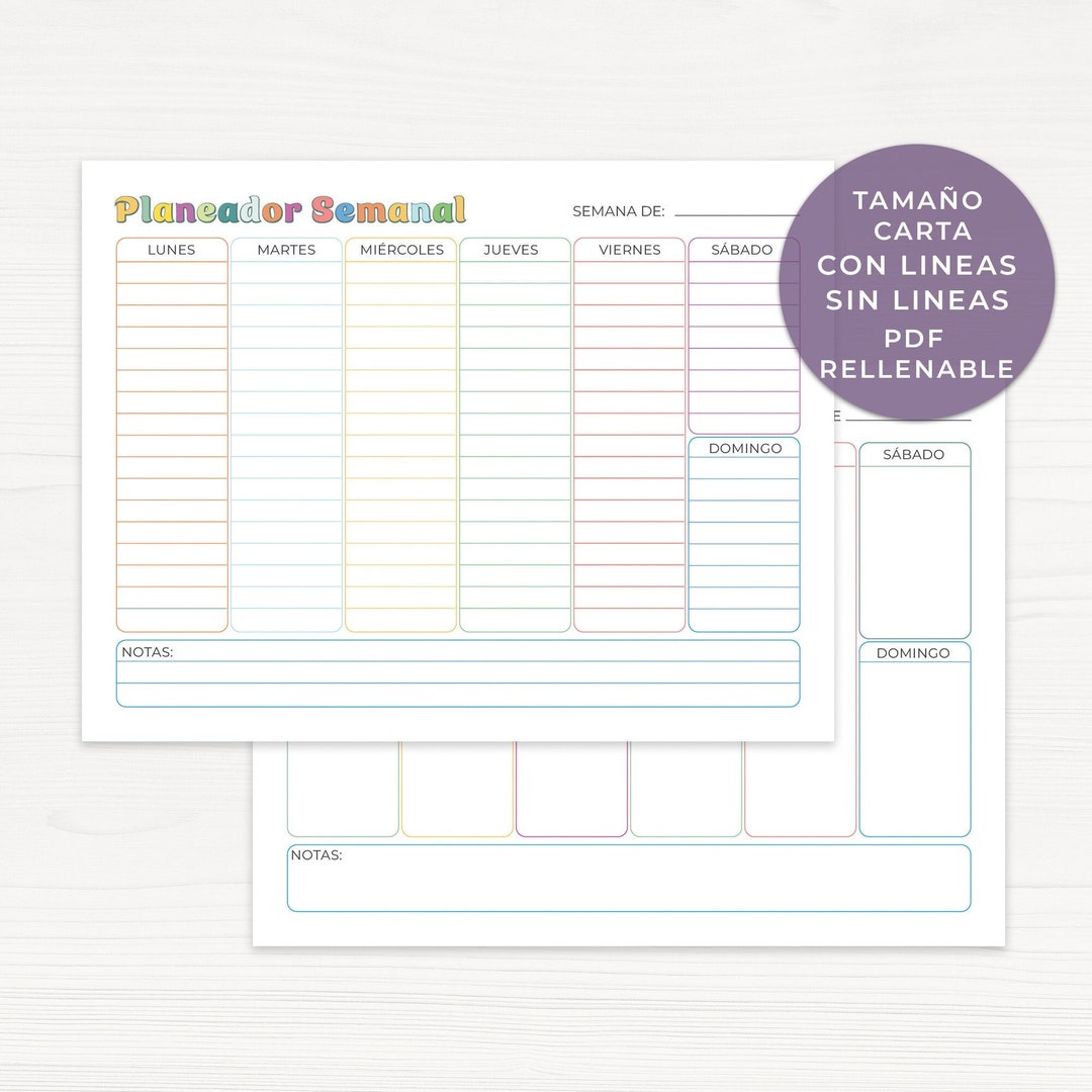 Spanish Weekly Planner Printable Fillable PDF, Weekly Schedule for Kids ...