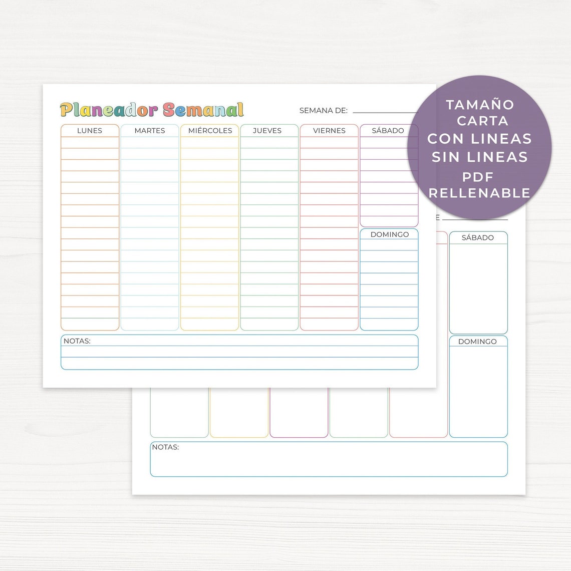 Spanish Weekly Planner Printable Fillable PDF, Weekly Schedule for Kids ...