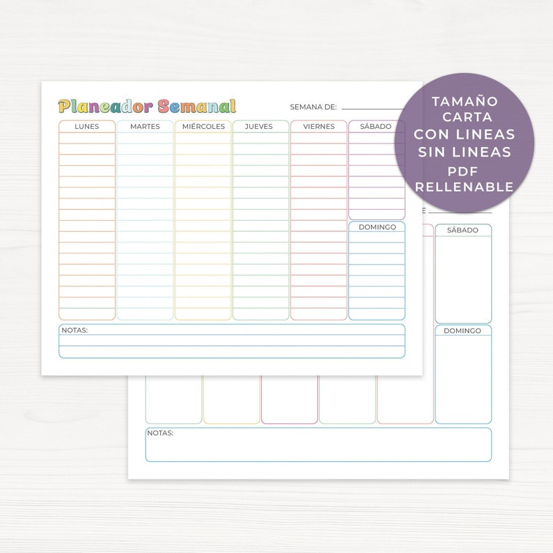 Spanish Weekly Planner Printable Fillable PDF, Weekly Schedule for Kids ...
