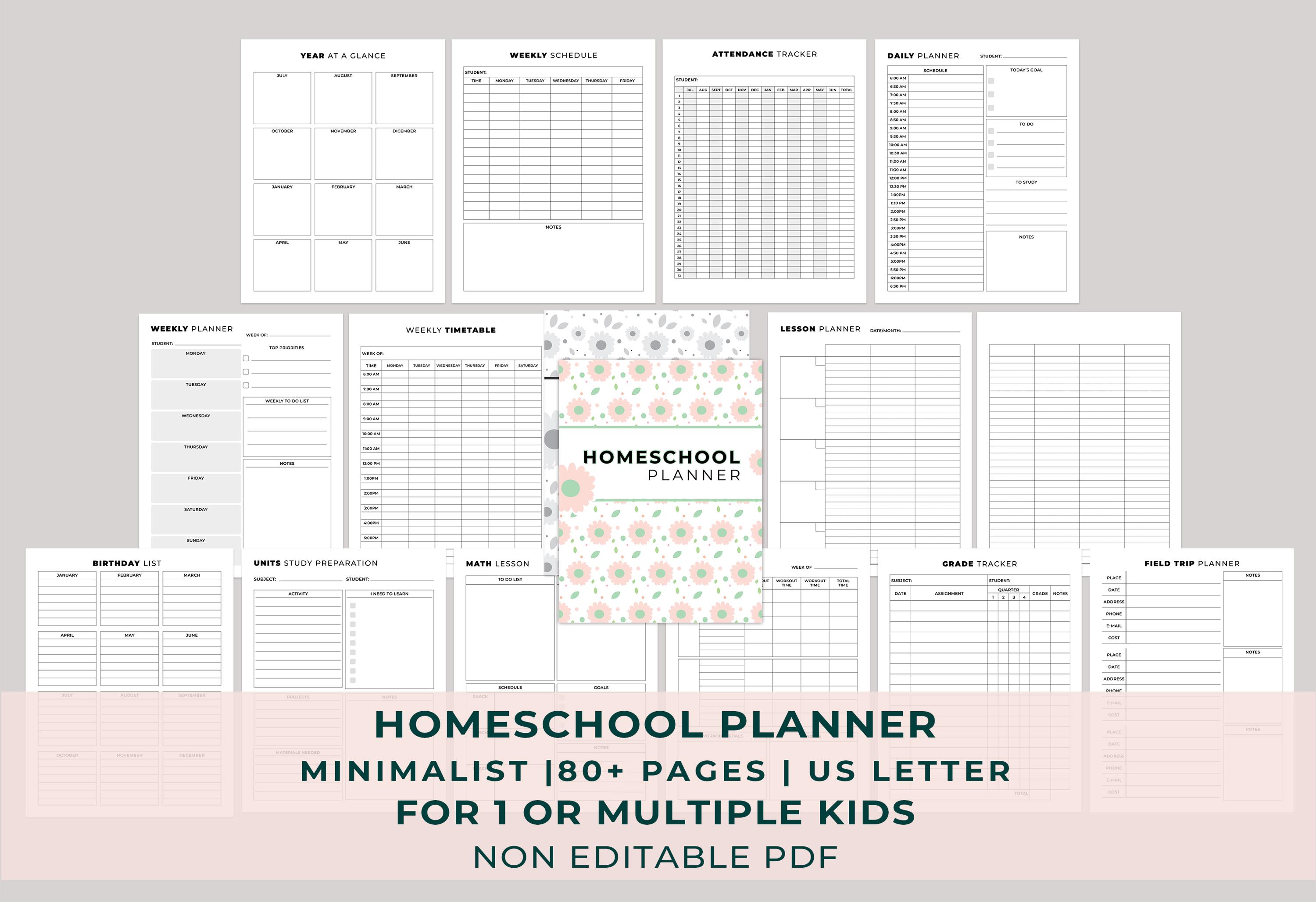 Homeschool Planner Printable, Lessons Planner Pages for Homeschooling ...
