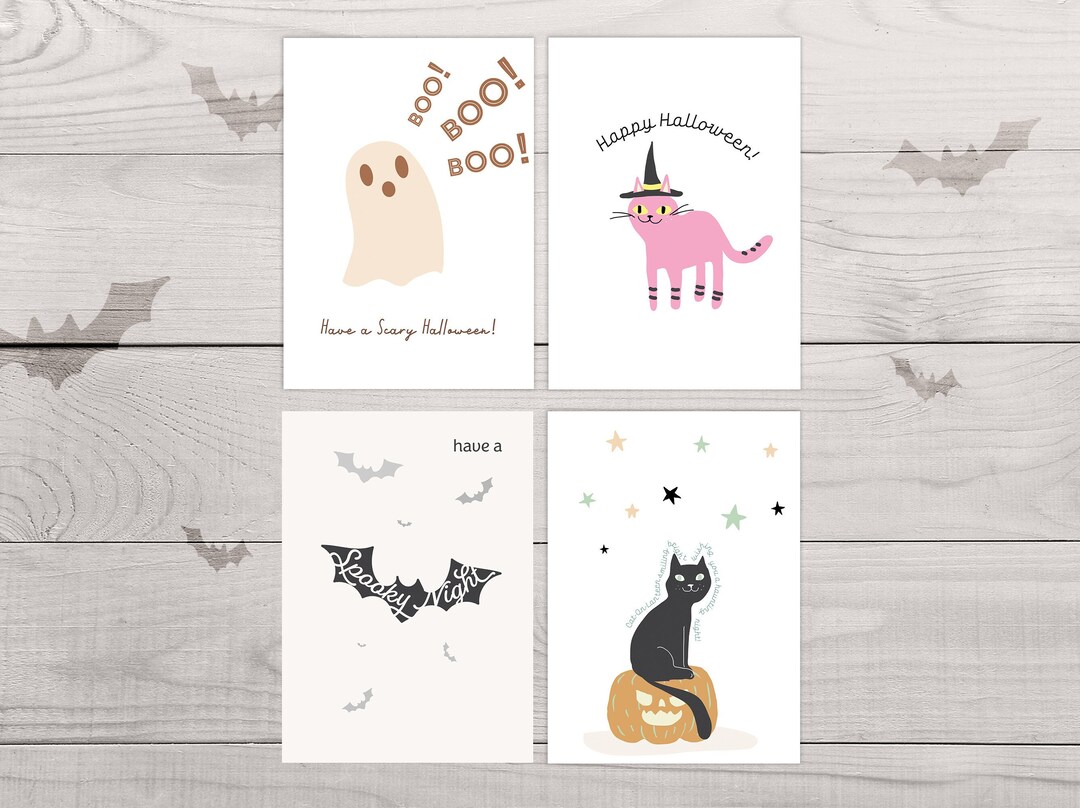 Printable Halloween Cards Set - Etsy
