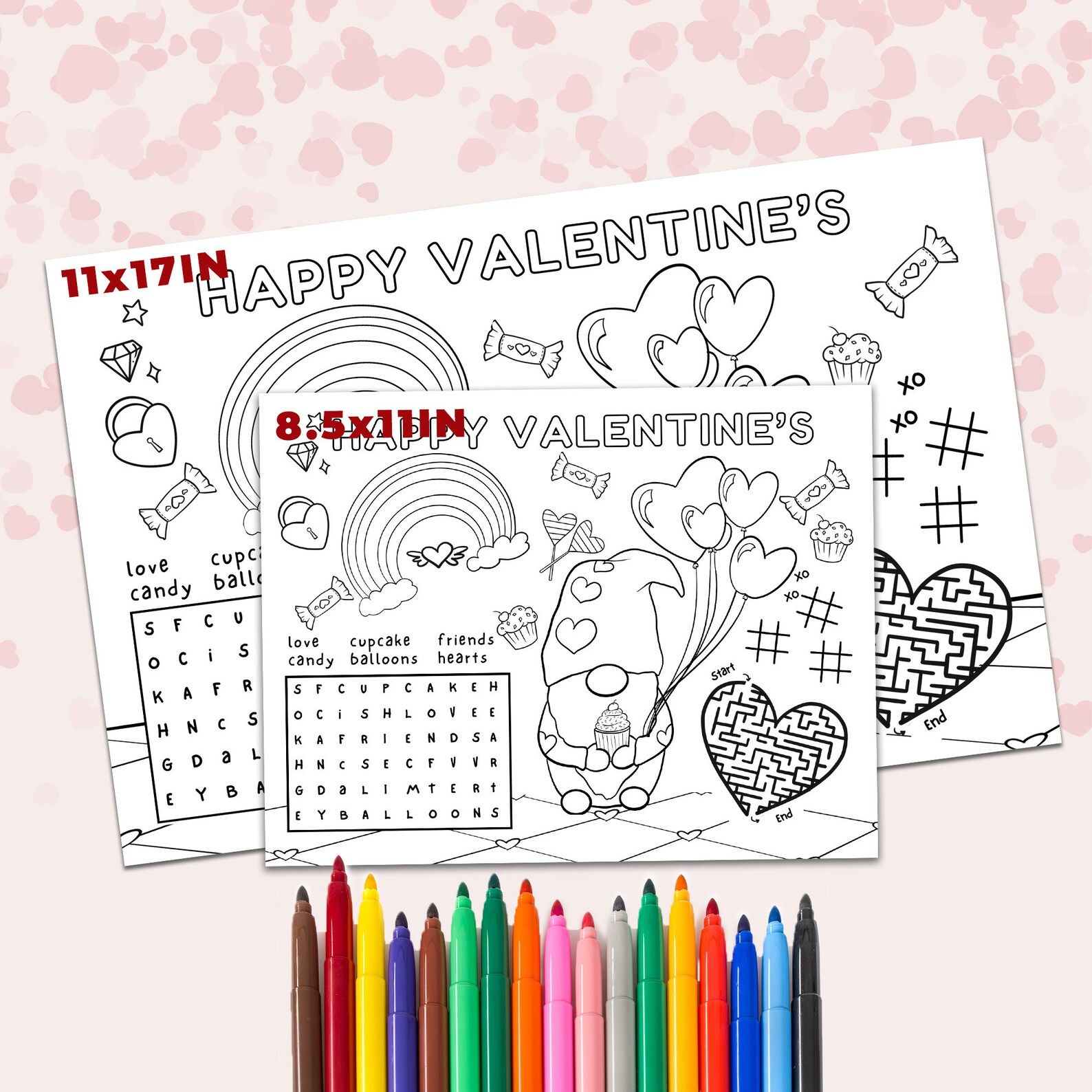 Kids Valentine's Day Activity Placemat, Valentine's Party Coloring ...