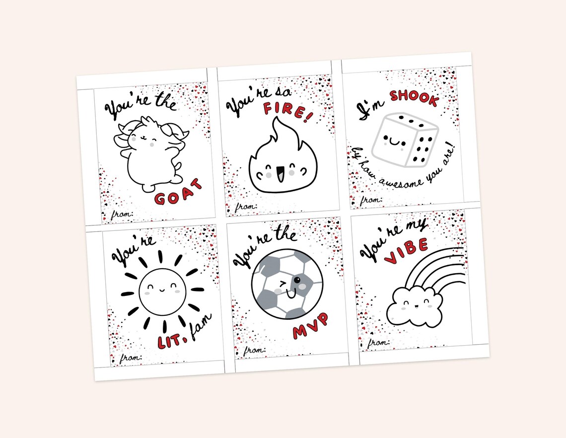 Slang Kids Valentine's Day Cards Set - Printable, Boys and Girls Kids ...