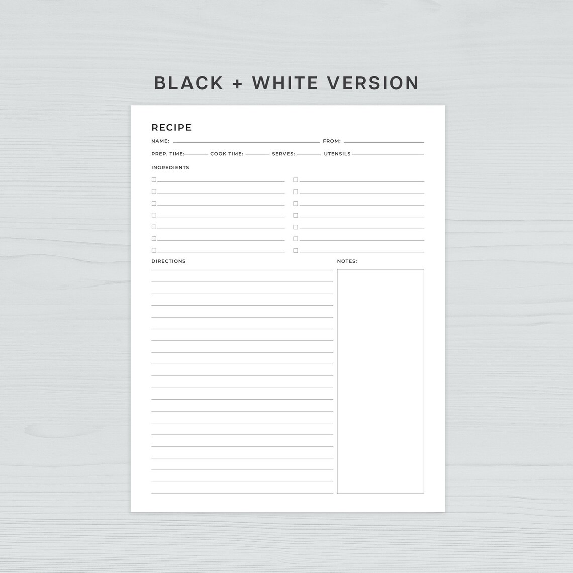 Printable Blank Recipe Card Template, Fillable Recipe Card Page ...