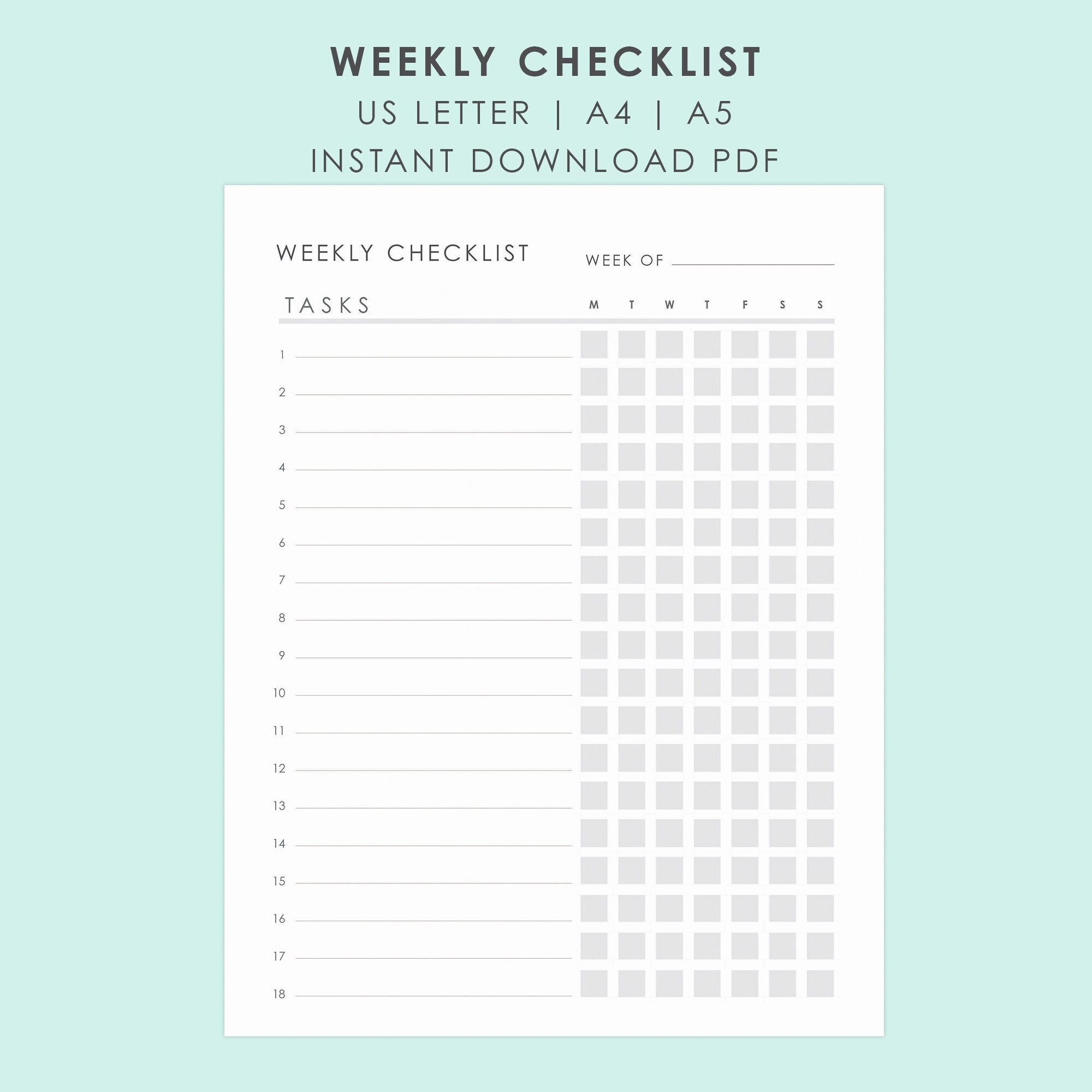 Weekly Checklist Fillable PDF, Weekly Planner, Weekly to Do List ...
