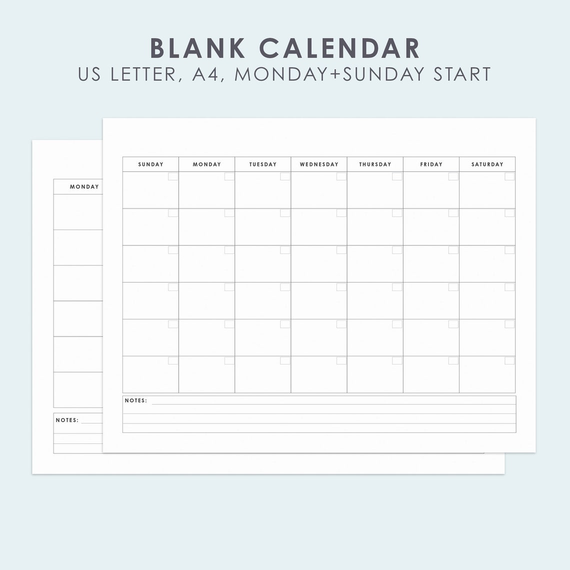 Blank Monthly Calendar With Notes, Fillable Printable PDF Calendar ...