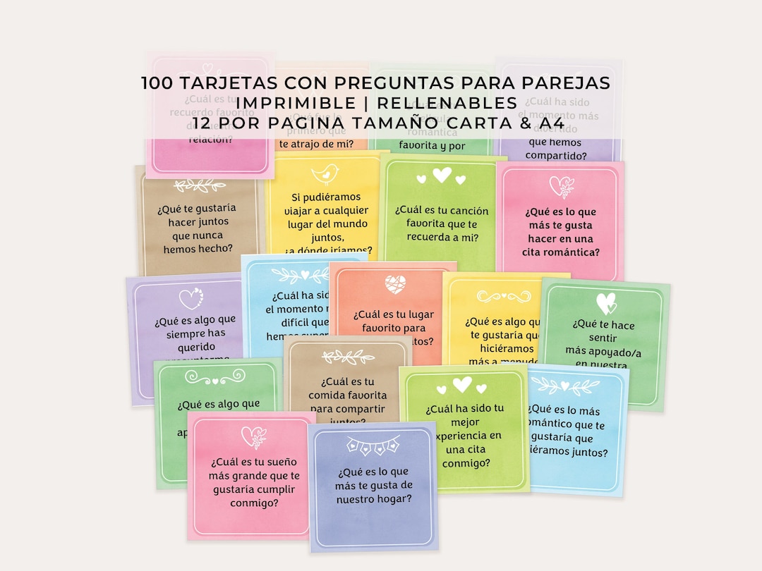 100 Tarjetas de Preguntas para Parejas en Español, Tarjetas de ...