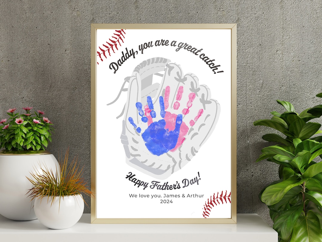 Baseball Glove Handprint Art Gift From Kids, DIY Personalized Handprint ...