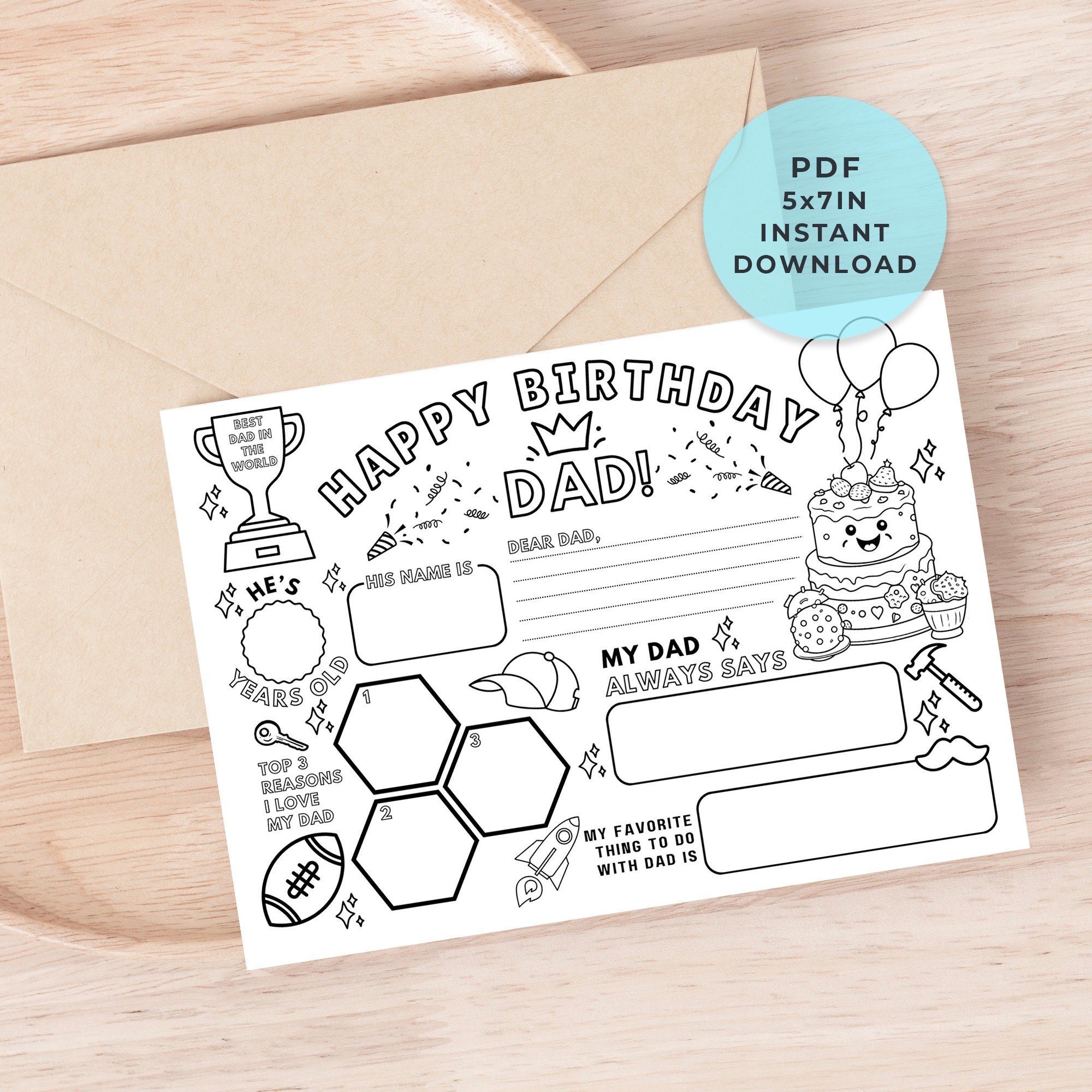 Happy Birthday Dad Coloring Card: DIY Printable Gift (PDF) - Etsy
