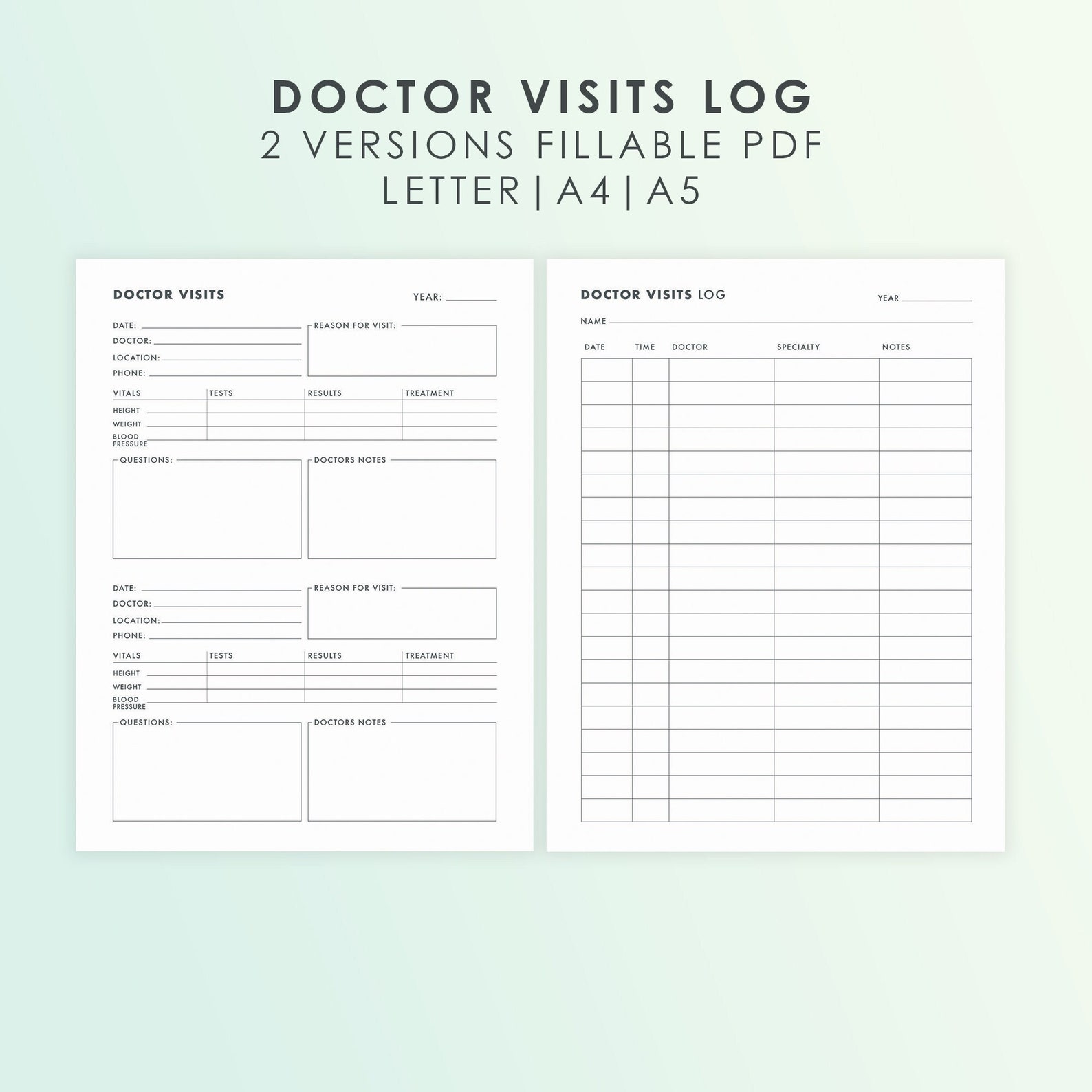 Doctor Visits Log Printable, Medical Appointment Tracker, Health ...