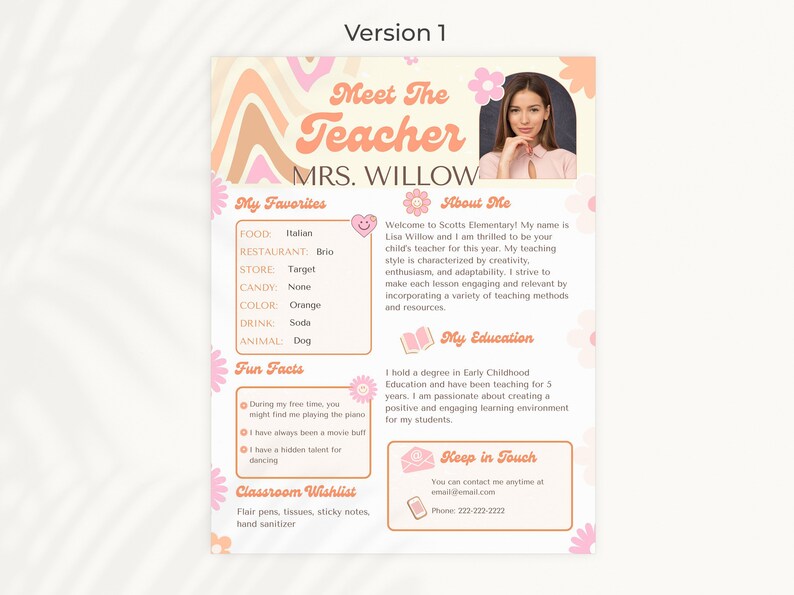 Editable Retro Meet the Teacher Canva Template, Groovy Back to School ...