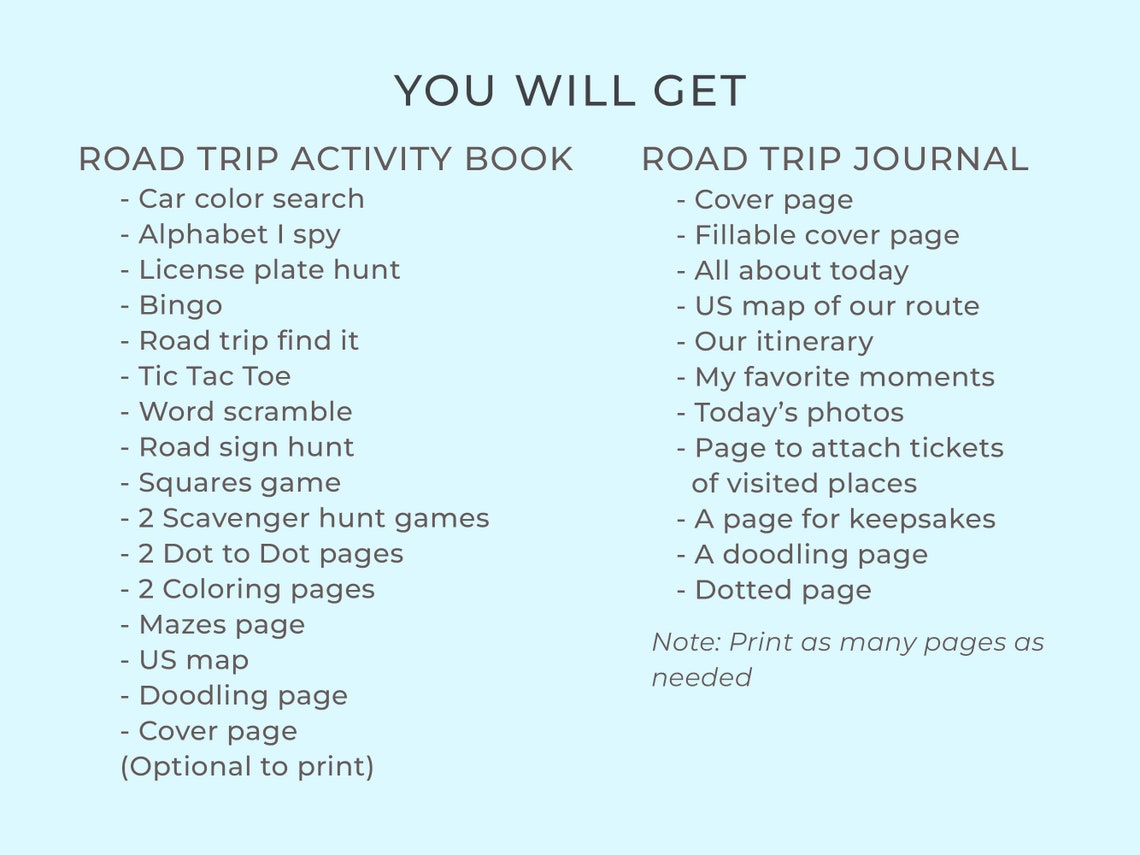 Printable Road Trip Activity Book for Kids, Family Road Trip Games ...