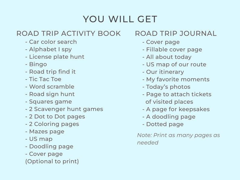 Printable Road Trip Activity Book for Kids, Family Road Trip Games ...
