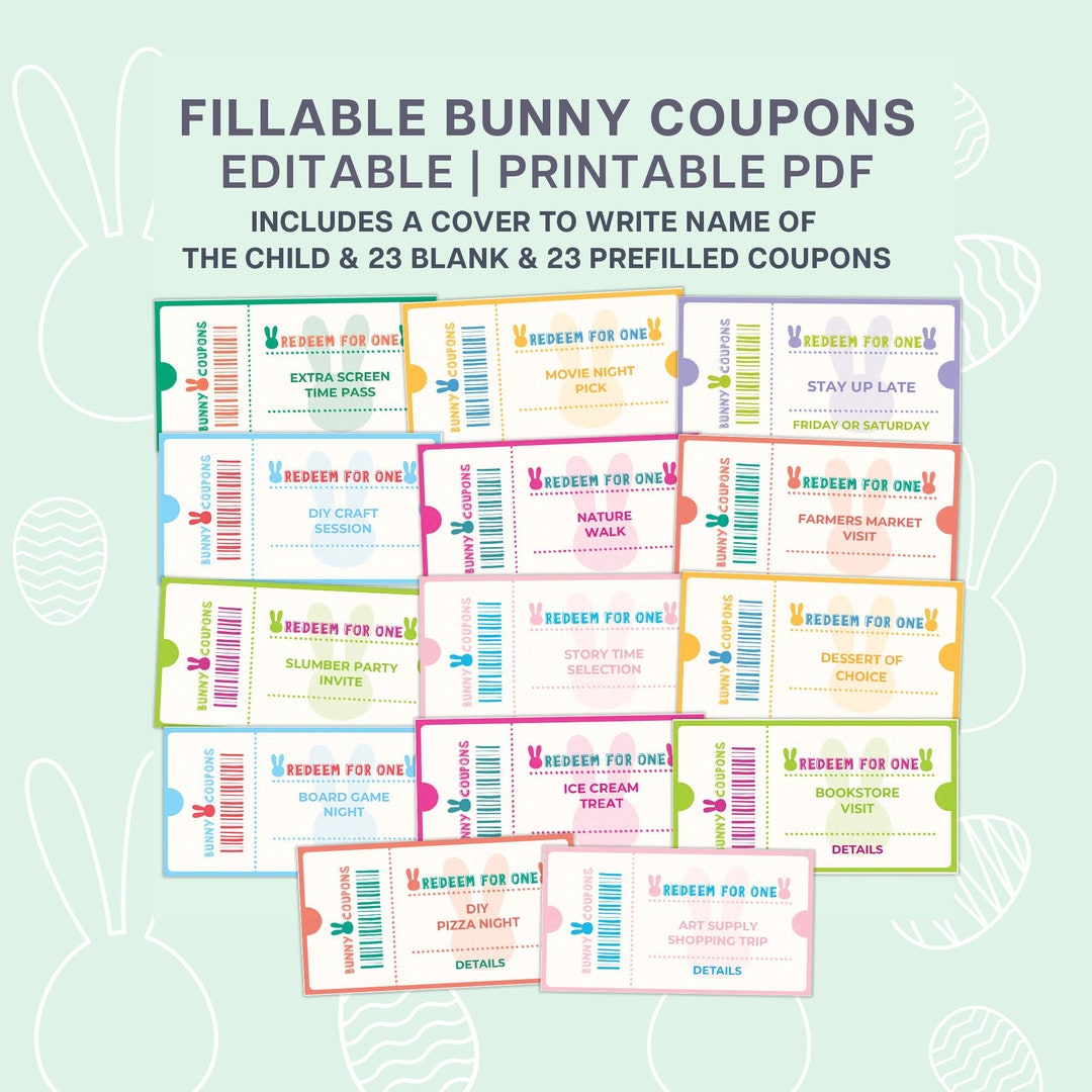 Easter Bunny Coupons: Fillable, Printable PDF for Kids - Etsy