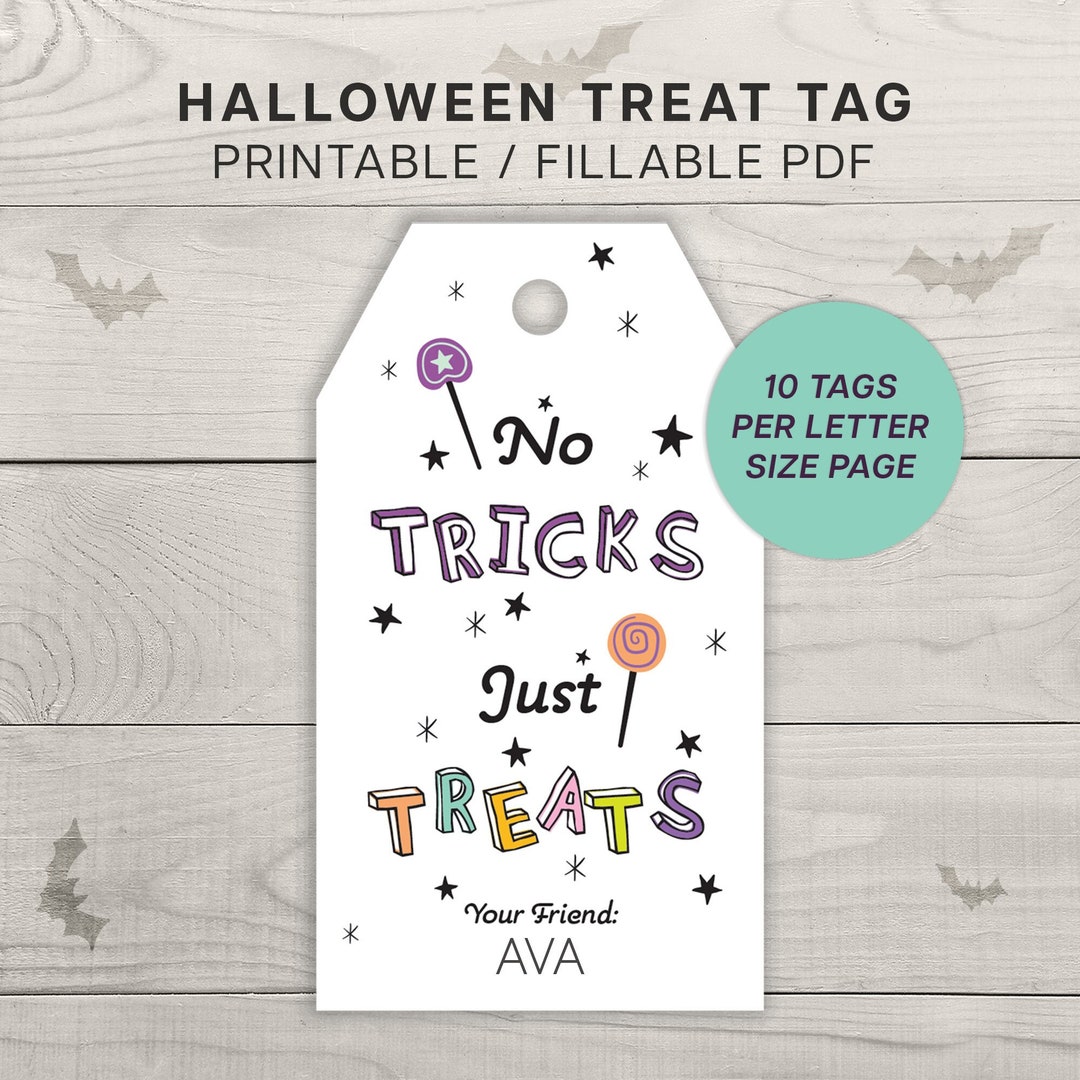 Halloween Treat Tag Printable, Fillable Halloween Labels, No Tricks ...