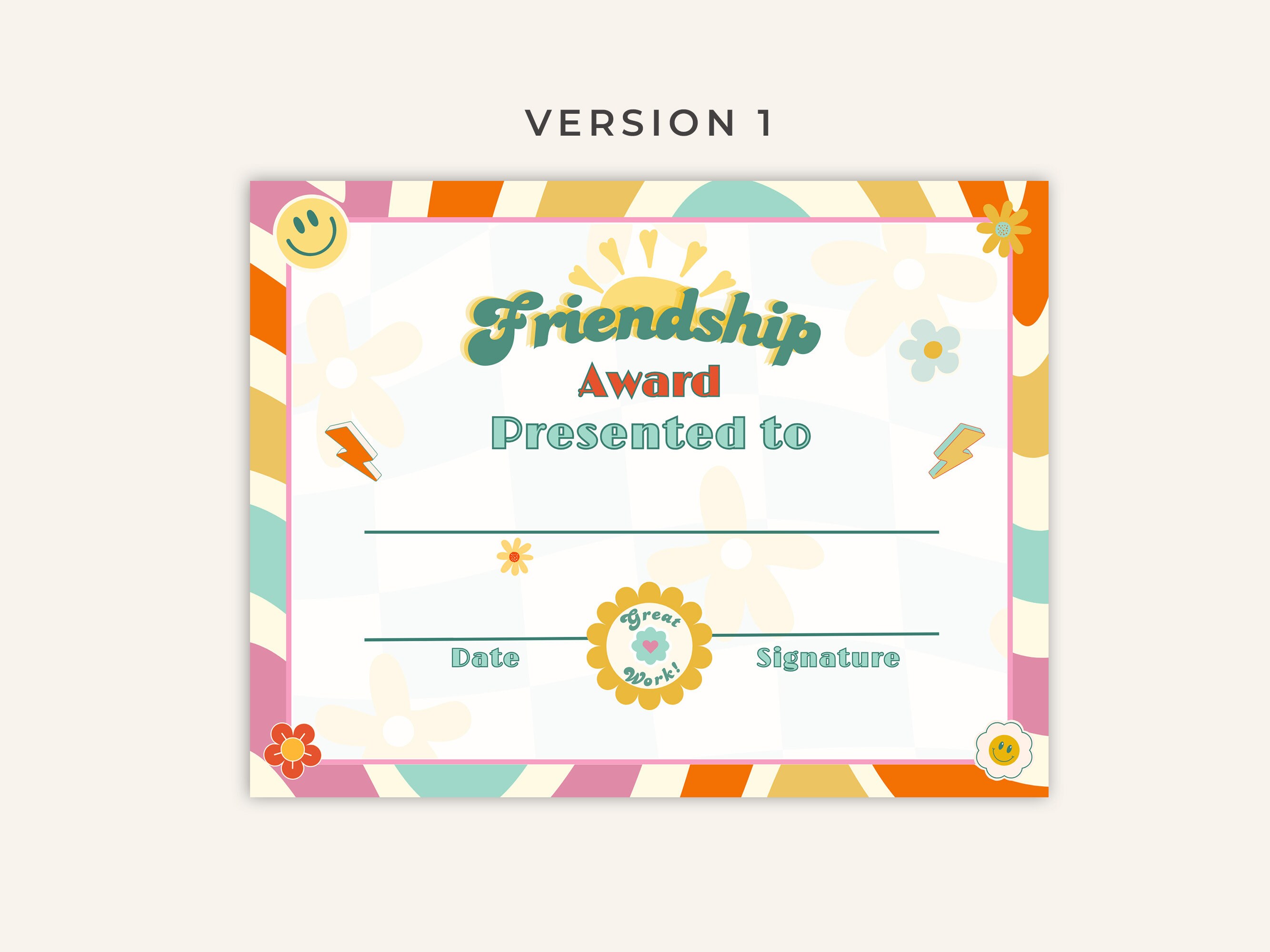 Retro Student Awards Canva Template, Groovy Awards Certificates for ...