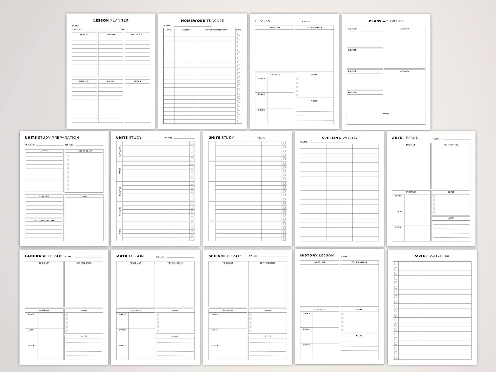 Homeschool Planner Printable, Lessons Planner Pages for Homeschooling ...